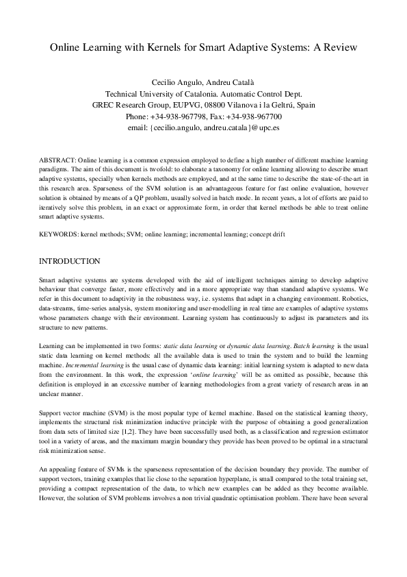 (PDF) Online Learning with kernels for Smart Adaptive Systems: a review ...