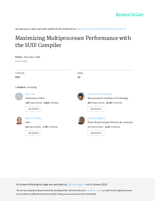 (PDF) Maximizing multiprocessor performance with the SUIF compiler