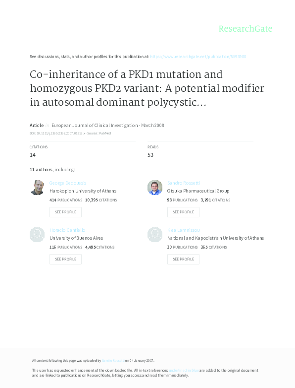 (PDF) Co-inheritance of a PKD1 mutation and homozygous PKD2 variant: a ...