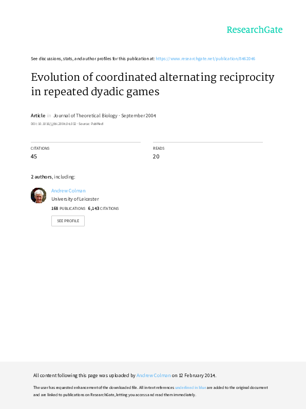 (PDF) Evolution of coordinated alternating reciprocity in repeated ...