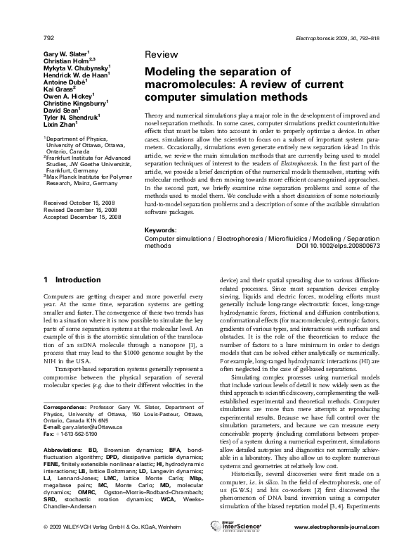 (PDF) Modeling the separation of macromolecules: A review of current computer simulation methods