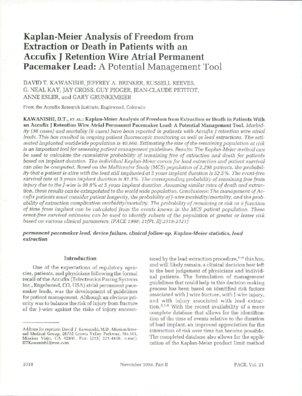 (PDF) Kaplan-Meier Analysis of Freedom from Extraction or Death in ...