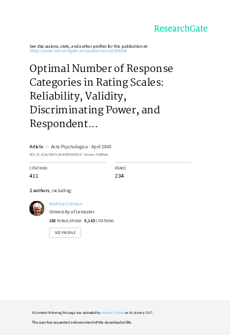 (PDF) Optimal number of response categories in rating scales ...