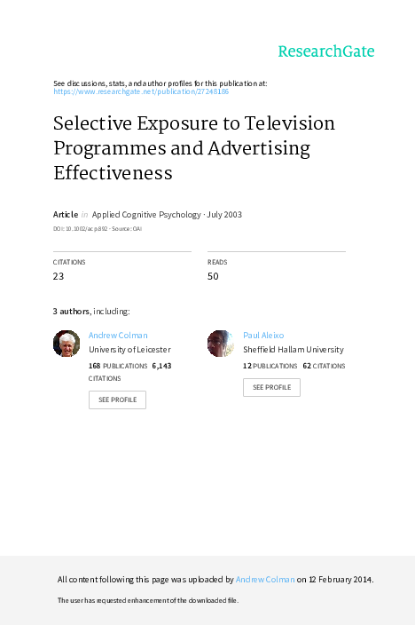 (PDF) Selective exposure to television programmes and advertising ...