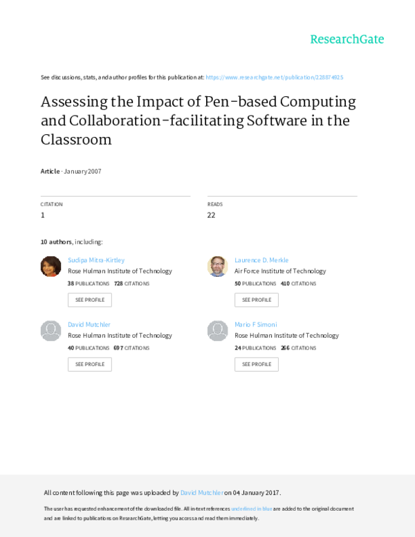 (PDF) Assessing the Impact of Pen-based Computing and Collaboration ...