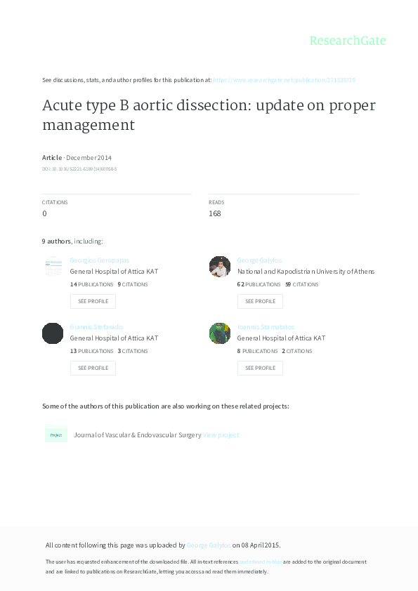 (PDF) Acute type B aortic dissection: update on proper management ...