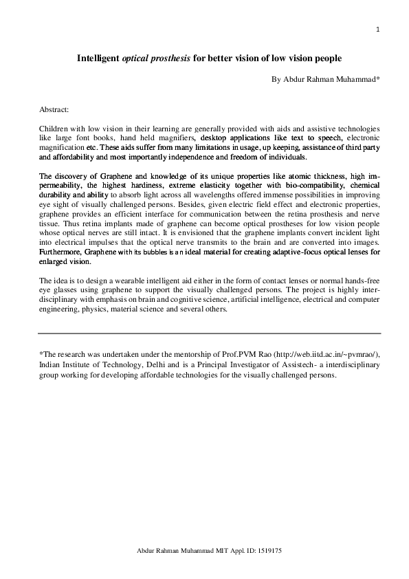 (PDF) Intelligent optical prosthesis for better vision of low vision people