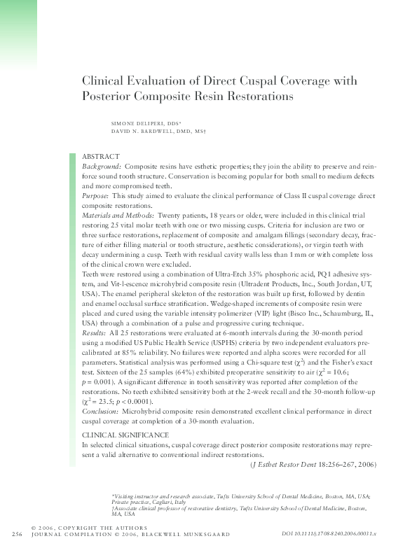 (PDF) Clinical Evaluation of Direct Cuspal Coverage with Posterior ...