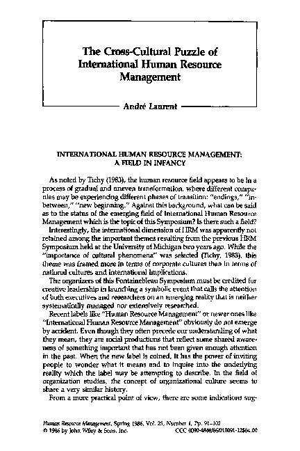 (PDF) The cross‐cultural puzzle of international human resource management
