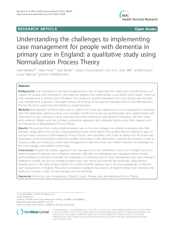 (PDF) Normalization Process Theory: a framework for developing, evaluating and implementing ...