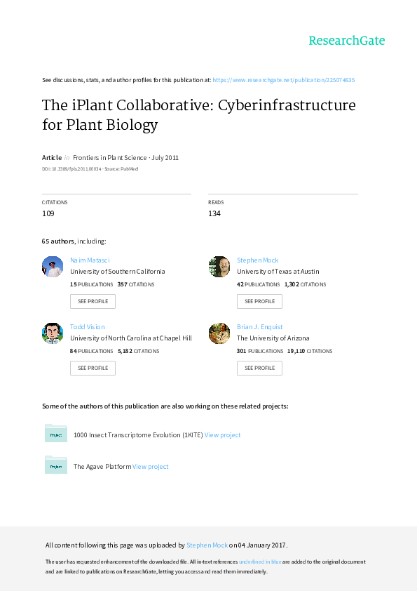 (PDF) The iPlant Collaborative: Cyberinfrastructure for Plant Biology
