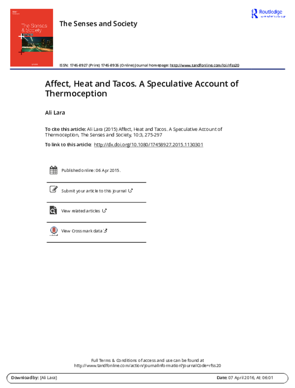 (PDF) Affect, Heat and Tacos. A Speculative Account of Thermoception