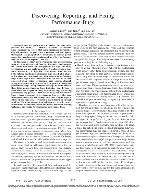 (PDF) Discovering, reporting, and fixing performance bugs (PDF) Discovering, reporting, and fixing performance bugs