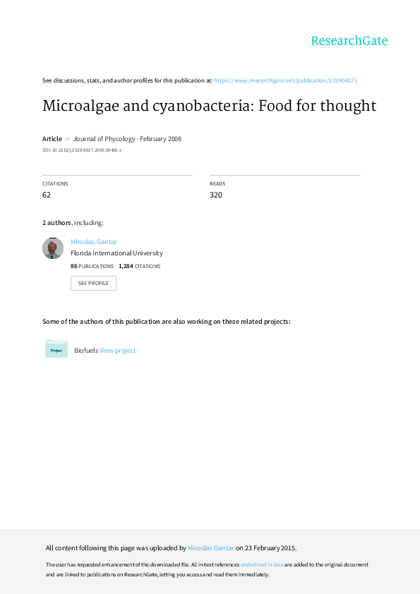 (PDF) Microalgae and Cyanobacteria: Food for Thought