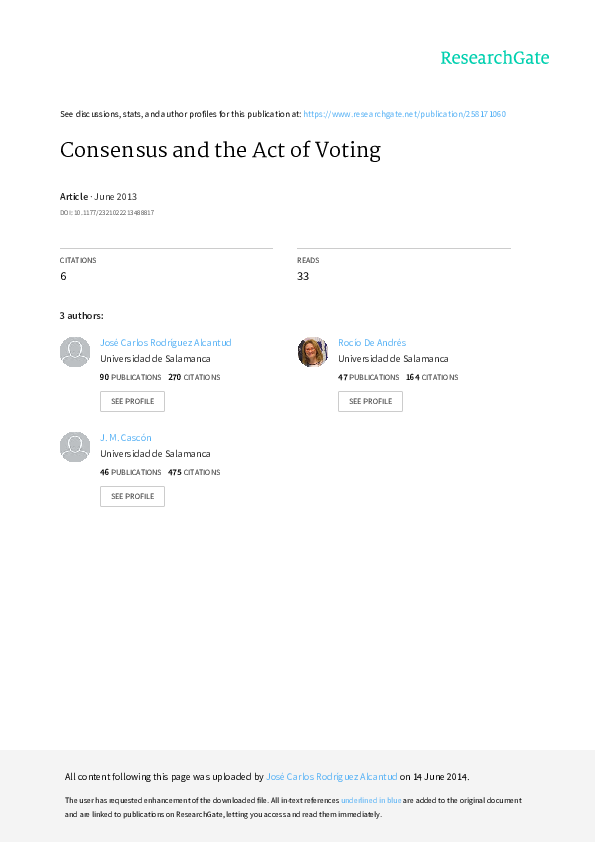 (PDF) Consensus and the Act of Voting