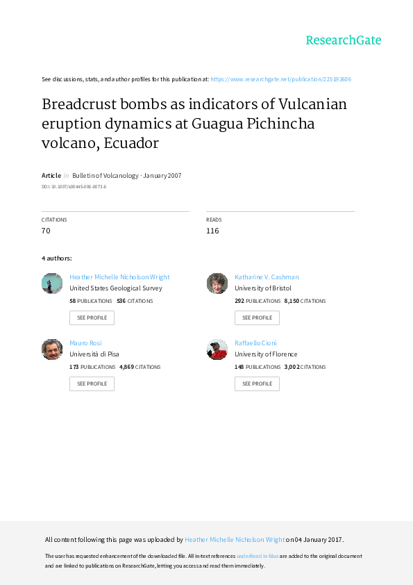 (PDF) Breadcrust bombs as indicators of Vulcanian eruption dynamics at ...