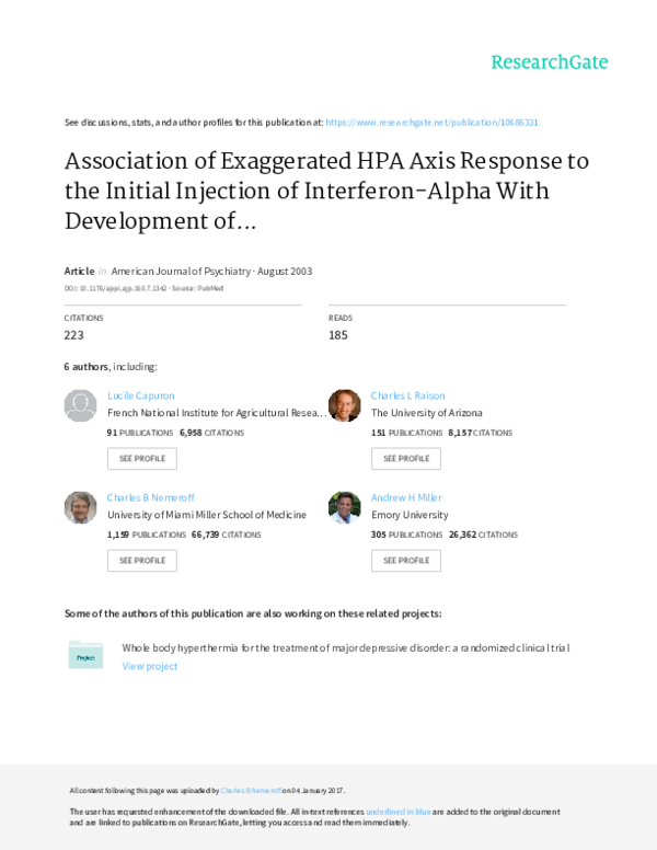 (PDF) Association of Exaggerated HPA Axis Response to the Initial ...
