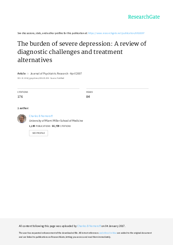 (PDF) The burden of severe depression: A review of diagnostic ...