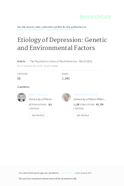 (PDF) Etiology of Depression: Genetic and Environmental Factors