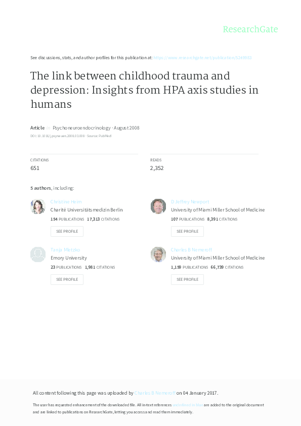 (PDF) The link between childhood trauma and depression: Insights from ...