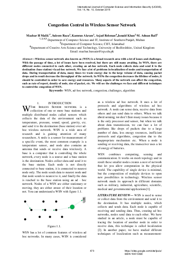 Pdf Congestion Control In Wireless Sensor Network 