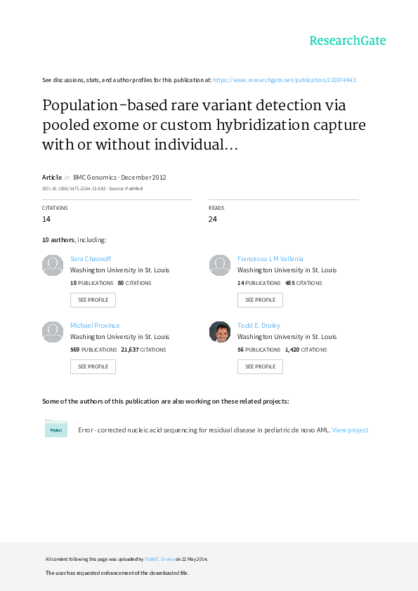 Pdf Population Based Rare Variant Detection Via Pooled Exome Or Custom Hybridization Capture