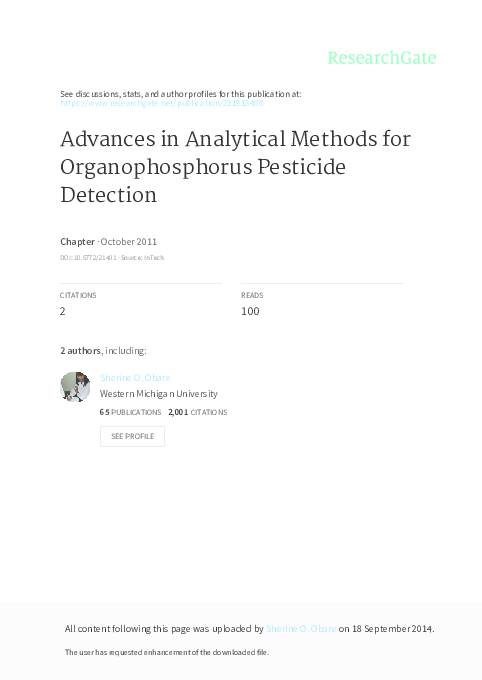 (PDF) Advances in Analytical Methods for Organophosphorus Pesticide ...