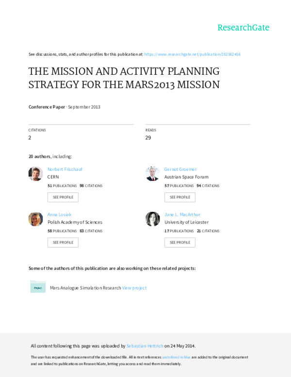 (PDF) The Mission and Activity Planning Strategy for the MARS2013 Mission