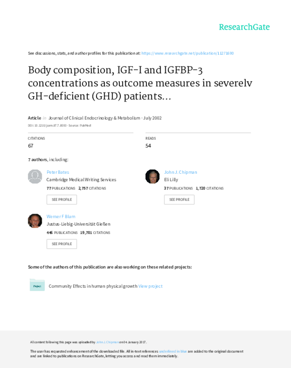 (PDF) Body Composition, IGF-I and IGFBP-3 Concentrations as Outcome ...