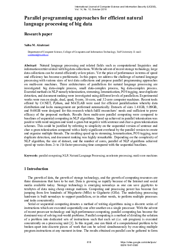 Pdf Parallel Programming Approaches For Efficient Natural Language Processing Of Big Data