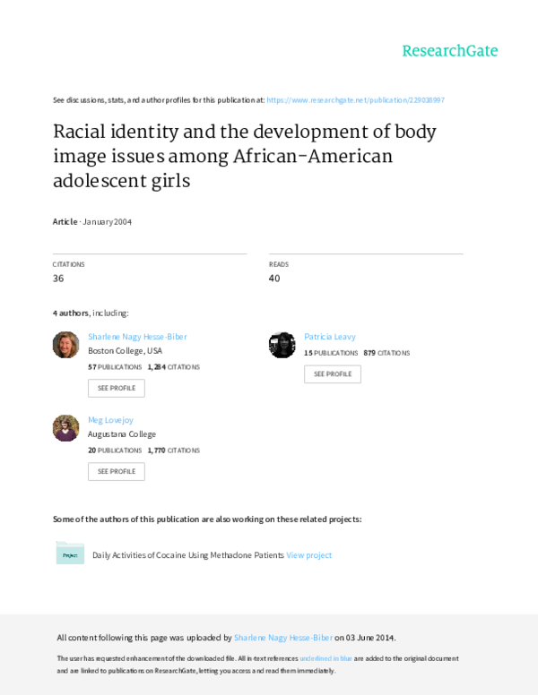 (PDF) Racial identity and the development of body image issues among ...