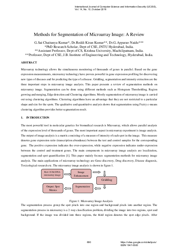 Pdf Methods For Segmentation Of Microarray Image A Review 