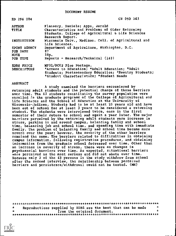 (PDF) Characteristics and Problems of Older Returning Students. College ...