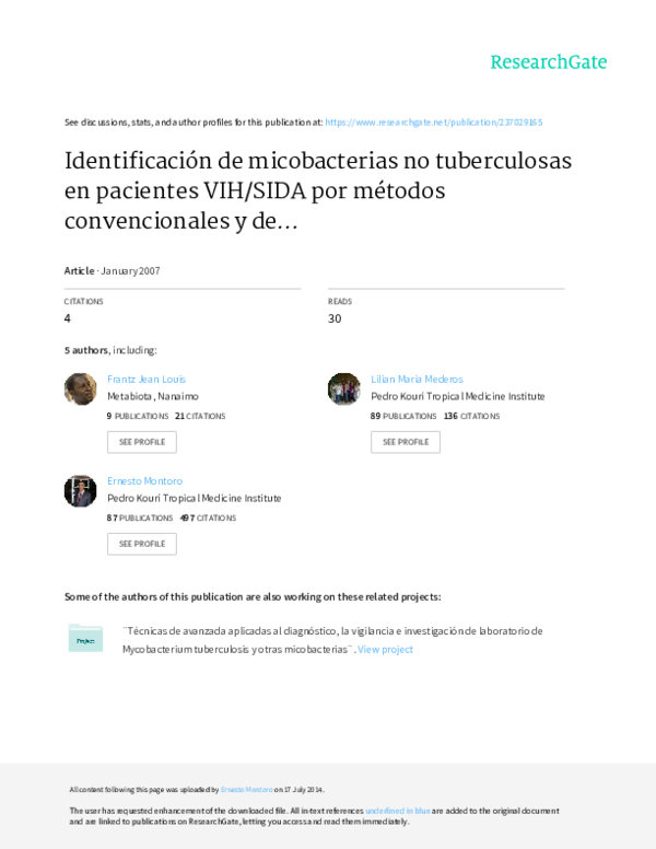 (PDF) Identificación de micobacterias no tuberculosas en pacientes VIH ...