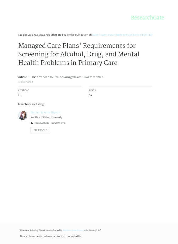 (PDF) Managed care plans' requirements for screening for alcohol, drug ...