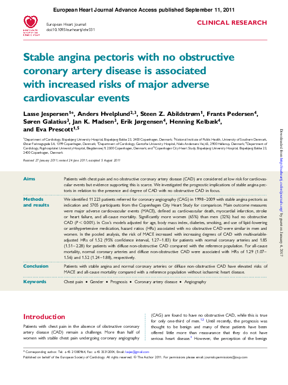 (PDF) Stable angina pectoris with no obstructive coronary artery disease is associated with ...