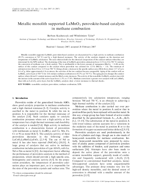 (PDF) Metallic monolith supported LaMnO3 perovskite-based catalysts in ...