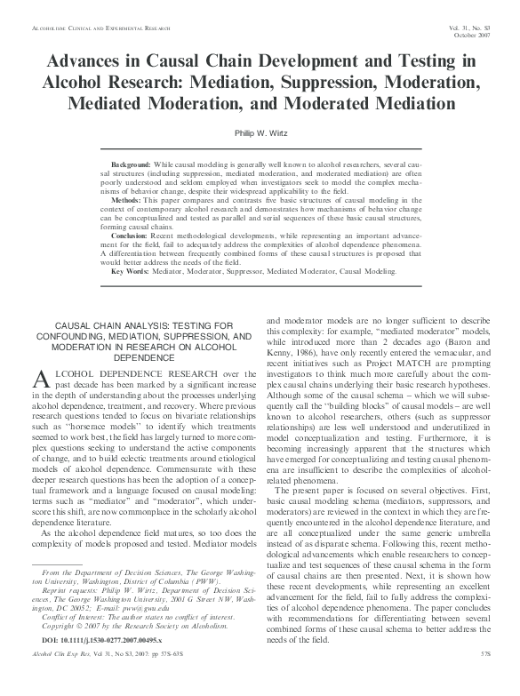 (PDF) Advances in Causal Chain Development and Testing in Alcohol ...