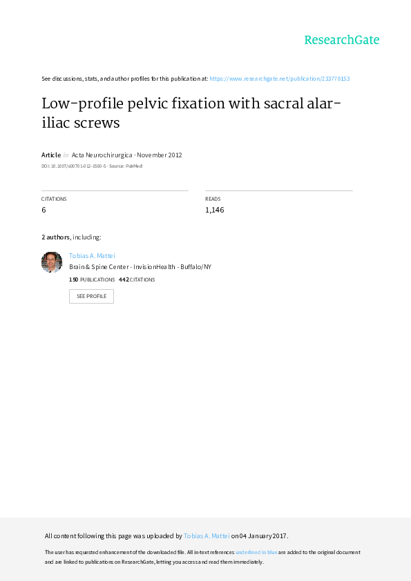 (PDF) Low-profile pelvic fixation with sacral alar-iliac screws