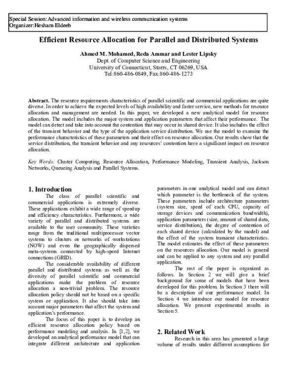 Pdf Efficient Resource Allocation For Parallel And Distributed Systems