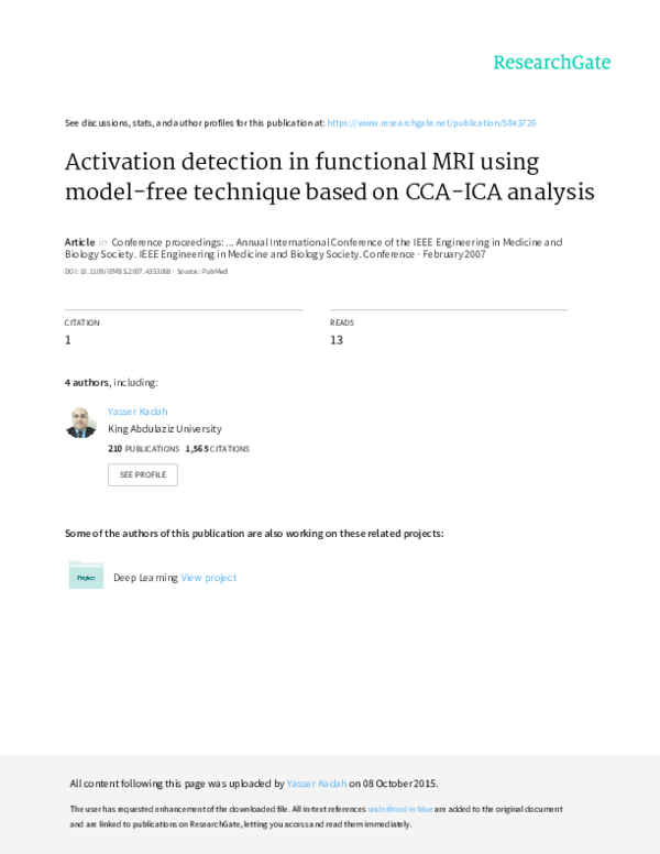 (PDF) Activation detection in functional MRI using model-free technique based on CCA-ICA ...