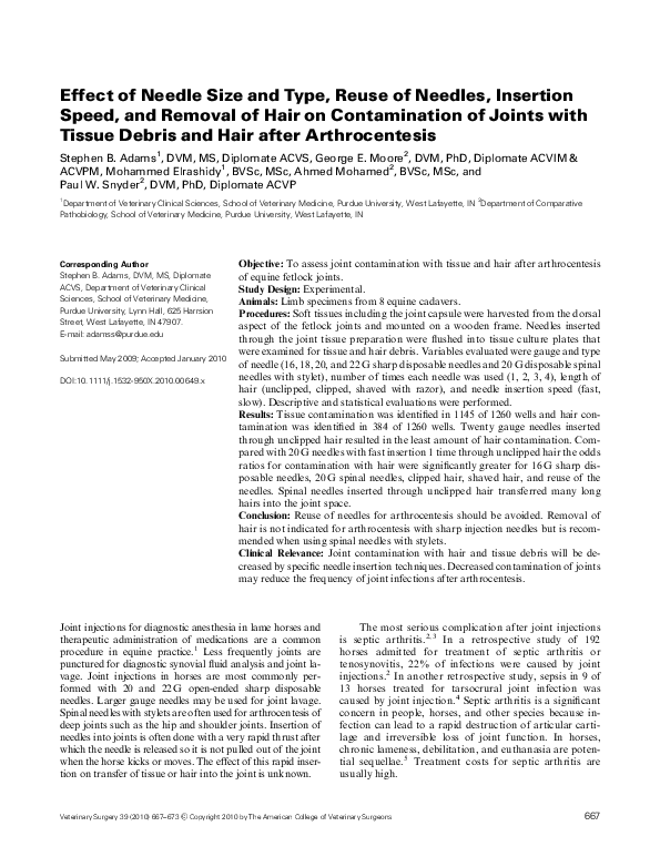 (PDF) Effect of Needle Size and Type, Reuse of Needles, Insertion Speed ...