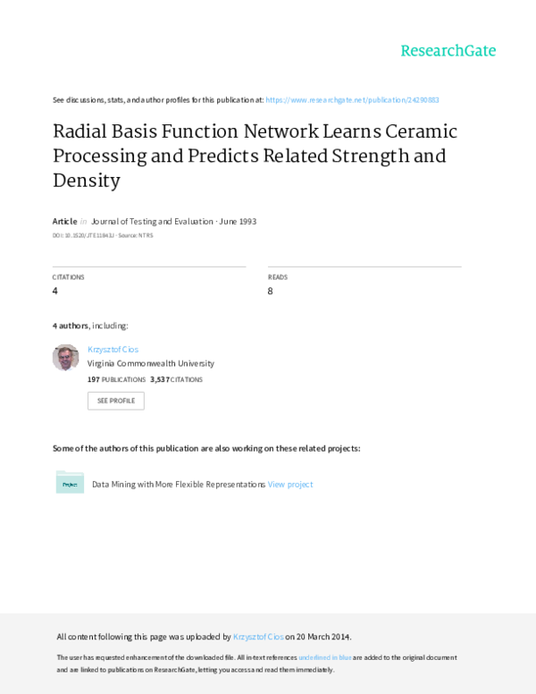 (PDF) Radial Basis Function Network Learns Ceramic Processing and Predicts Related Strength and ...