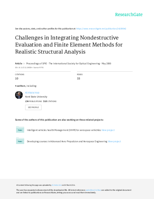 (PDF) Challenges in integrating nondestructive evaluation and finite-element methods for ...