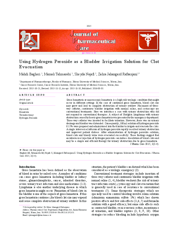 (PDF) Using hydrogen peroxide as a bladder irrigation solution for clot ...