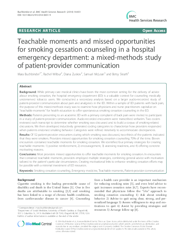 (PDF) Teachable moments and missed opportunities for smoking cessation ...