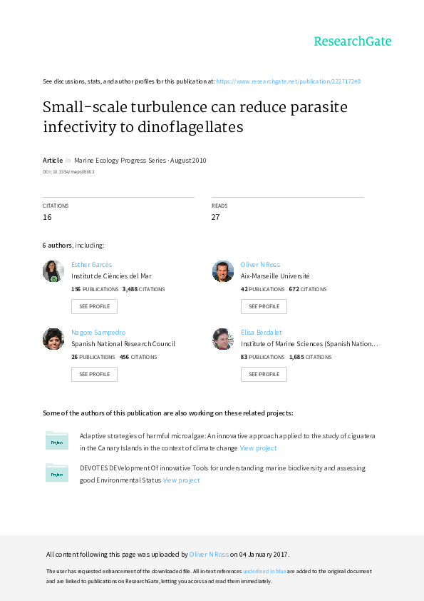(PDF) Small-scale turbulence can reduce parasite infectivity to ...