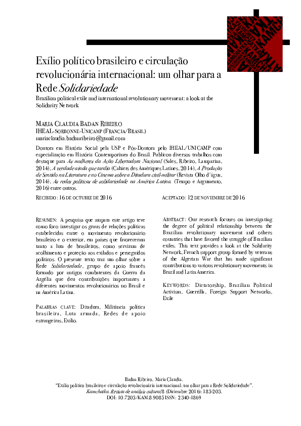 (PDF) Exílio político brasileiro e circulação revolucionária ...