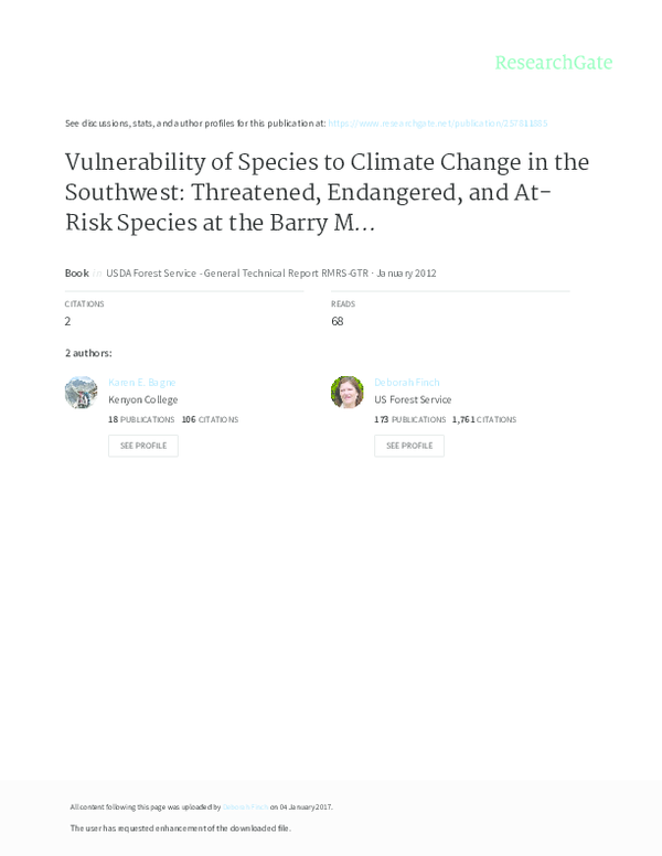 (PDF) Vulnerability of species to climate change in the southwest ...