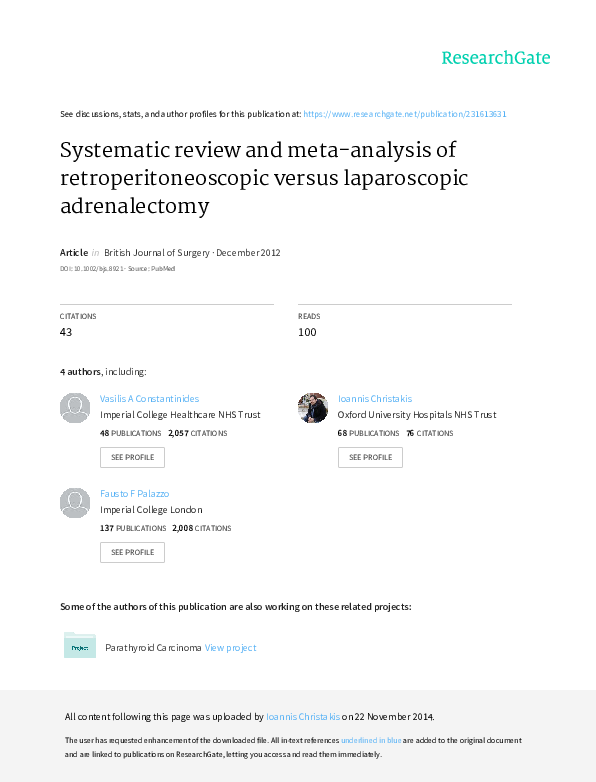 (PDF) Systematic review and meta-analysis of retroperitoneoscopic ...